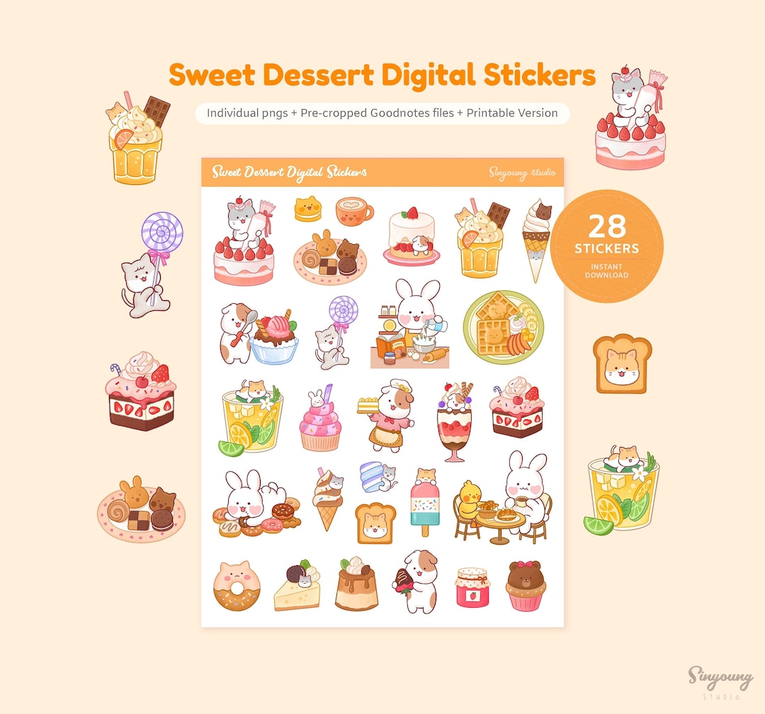 Cute Sweet Dessert Stickers for Digital Planner | Cookies & Drink ...
