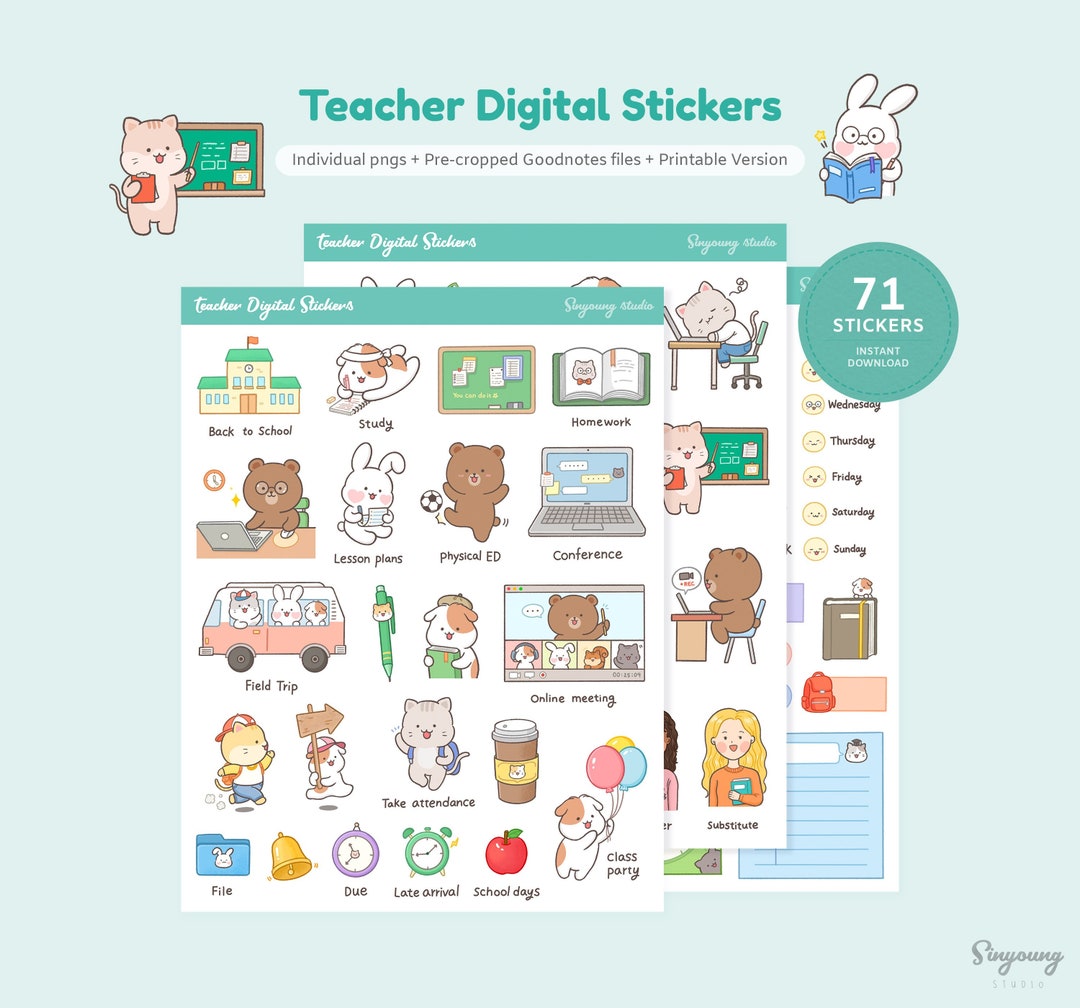Cute Teacher Digital Planner Stickers, Teach Love Inspire, Goodnotes ...