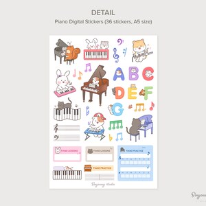Cute Piano Digital Stickers for Goodnotes, Piano Practice Sticker Sheet ...