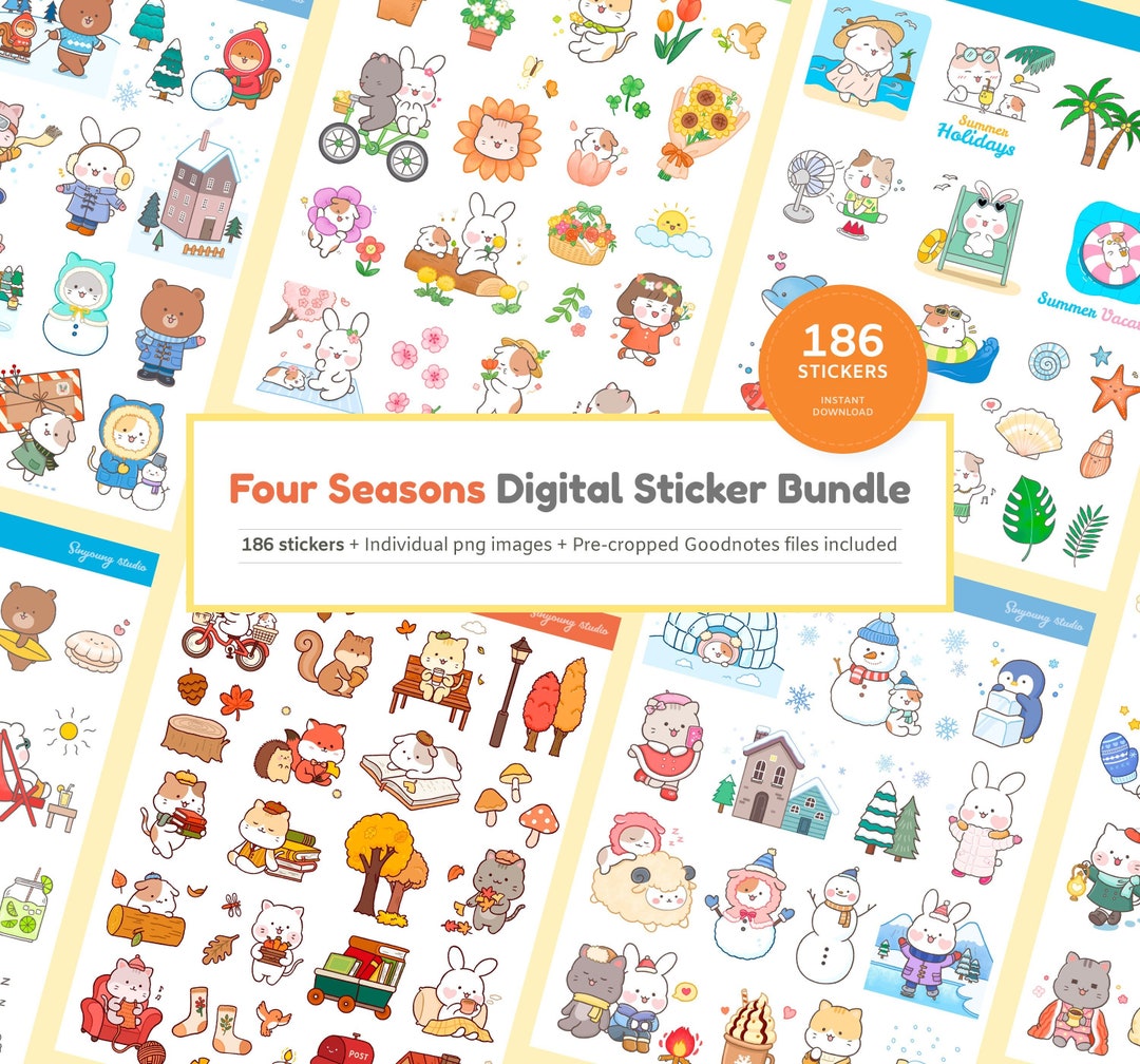 4 Seasons Digital Sticker Bundle | Cute Seasonal Goodnotes Sticker ...