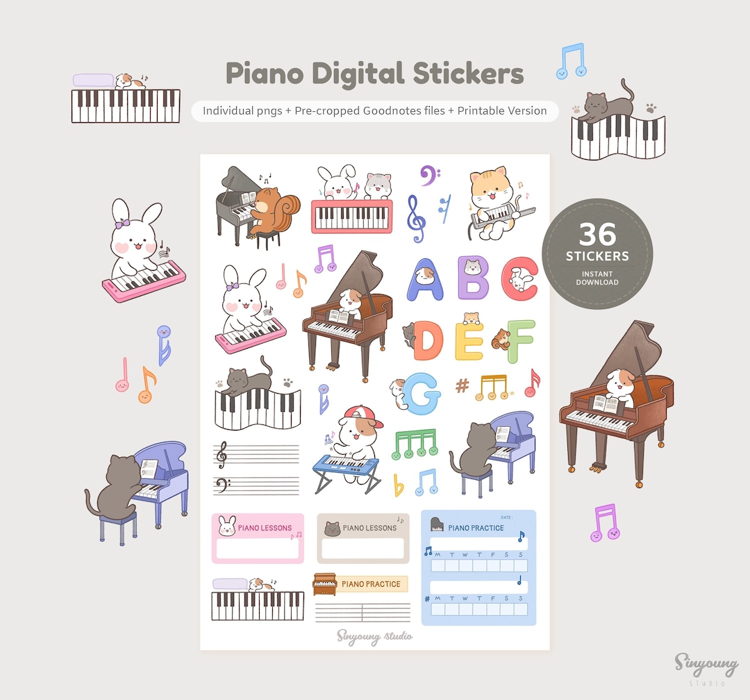 Cute Piano Digital Stickers for Goodnotes, Piano Practice Sticker Sheet ...