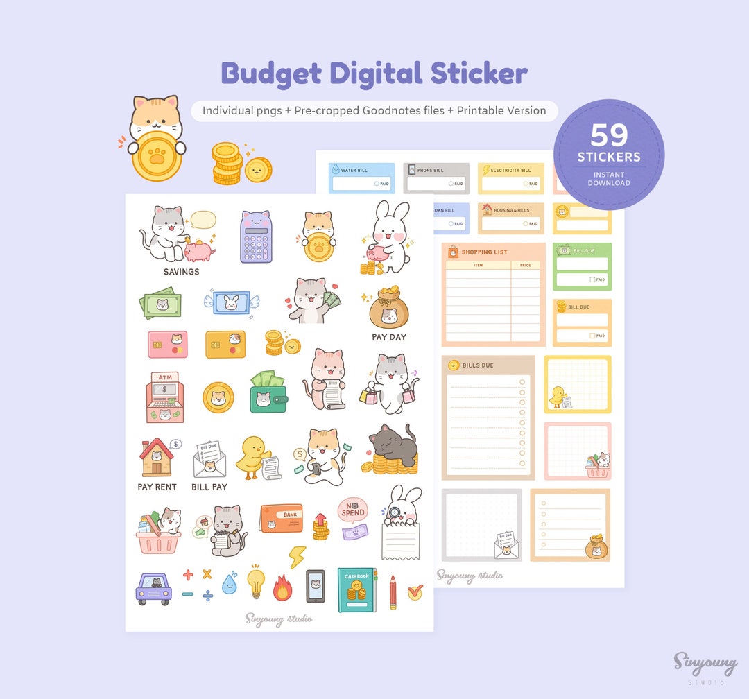 Cute Budget and Finance Digital Stickers | Expense & Income Goodnotes ...