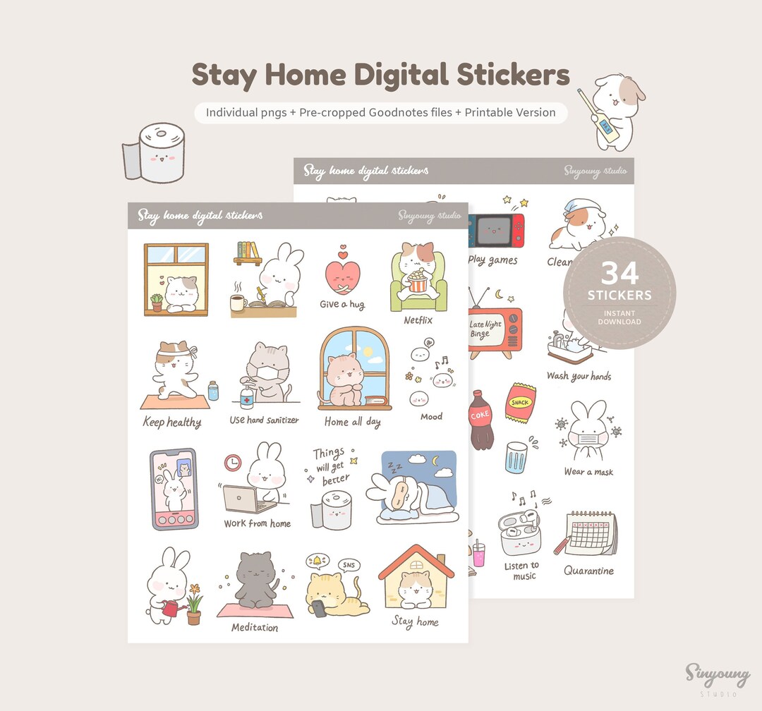 Cute Stay Home Goodnotes Stickers | Hand Drawn Quarantine Planner ...