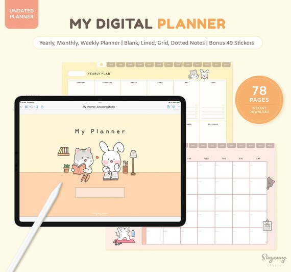 My Digital Planner With Cute Bonus Stickers Hand-drawn Style - Etsy
