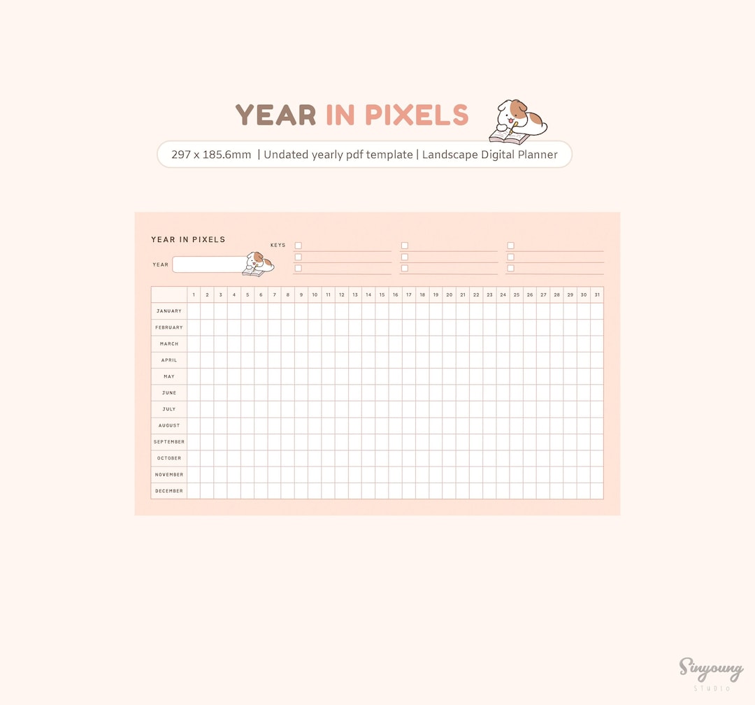 Cute Year in Pixels Digital Planner Undated Yearly Mood Tracker ...