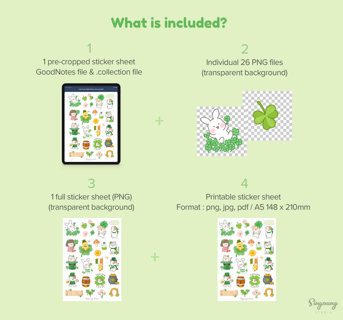 Lucky Clovers Digital Stickers for Goodnotes Cute St. - Etsy