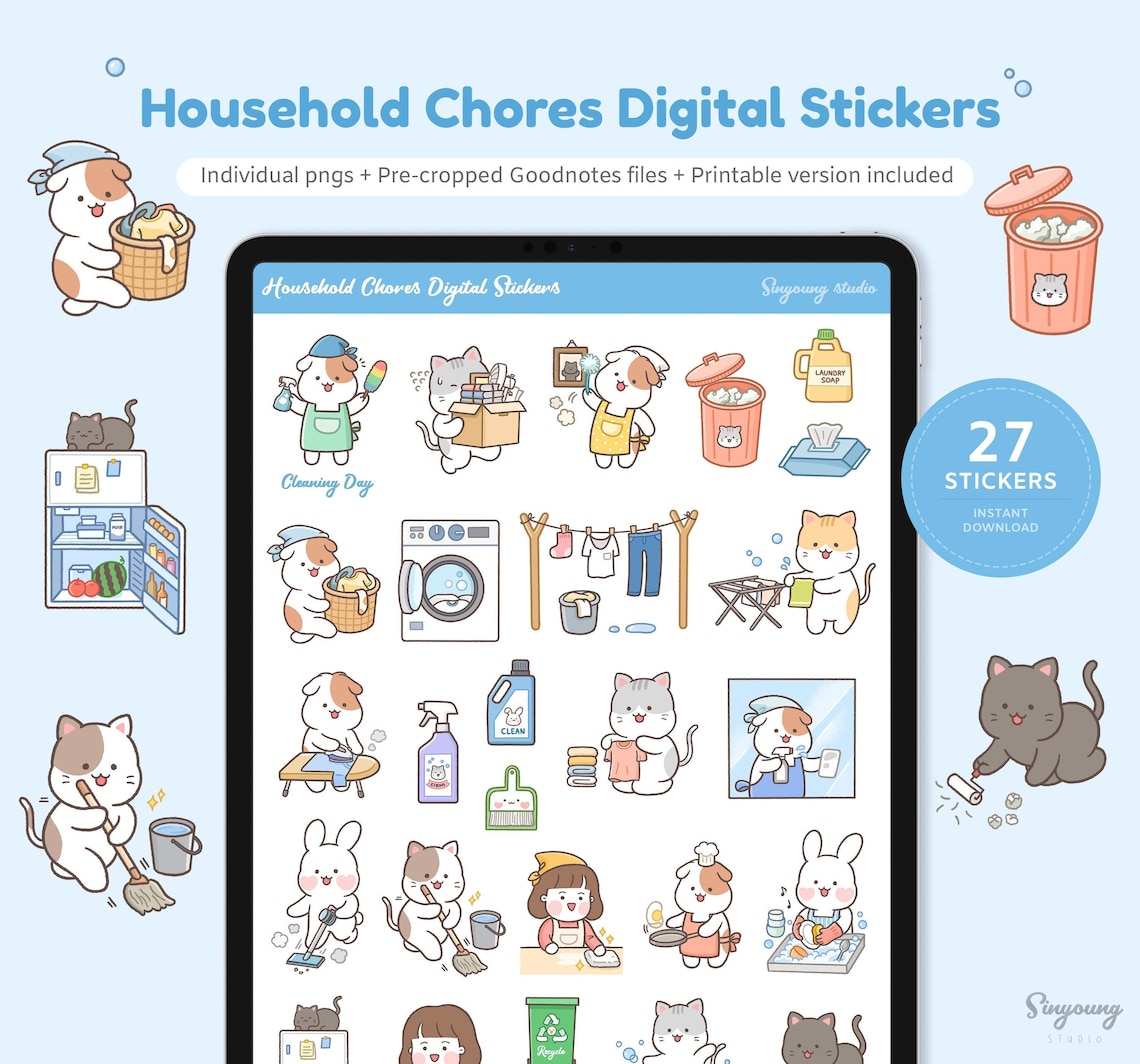 Cute Household Chores Digital Planner Stickers Cleaning Day - Etsy