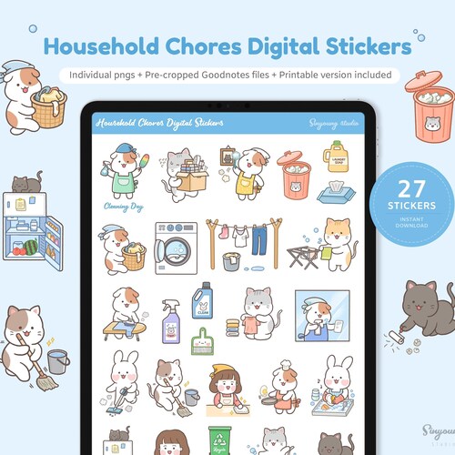 Cute Household Chores Digital Planner Stickers Cleaning Day - Etsy