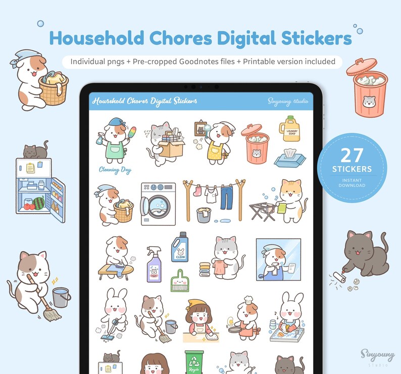 Cute Household Chores Digital Planner Stickers Cleaning Day - Etsy