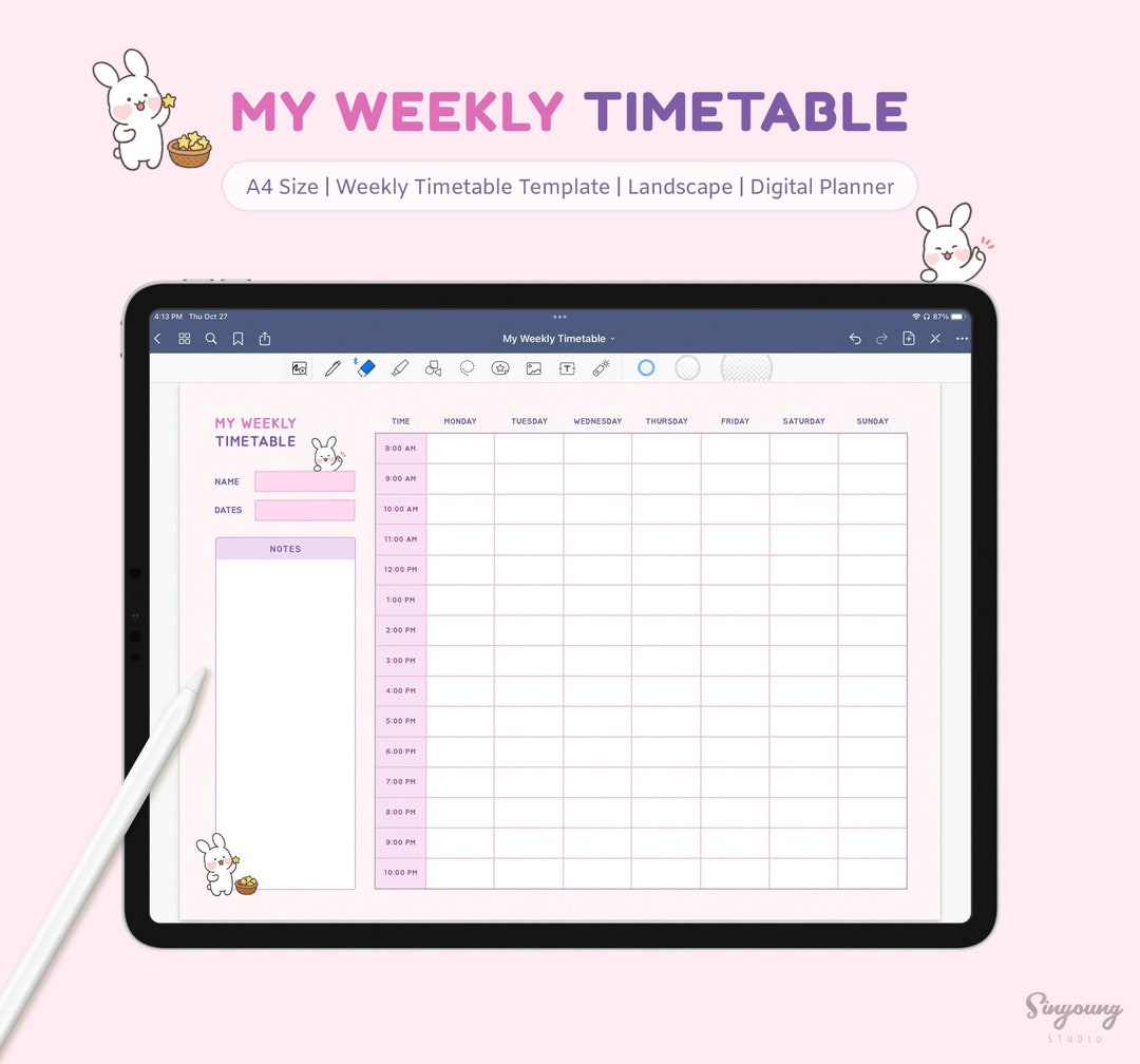 Cute My Weekly Timetable Template Hourly Weekly Scheduler - Etsy