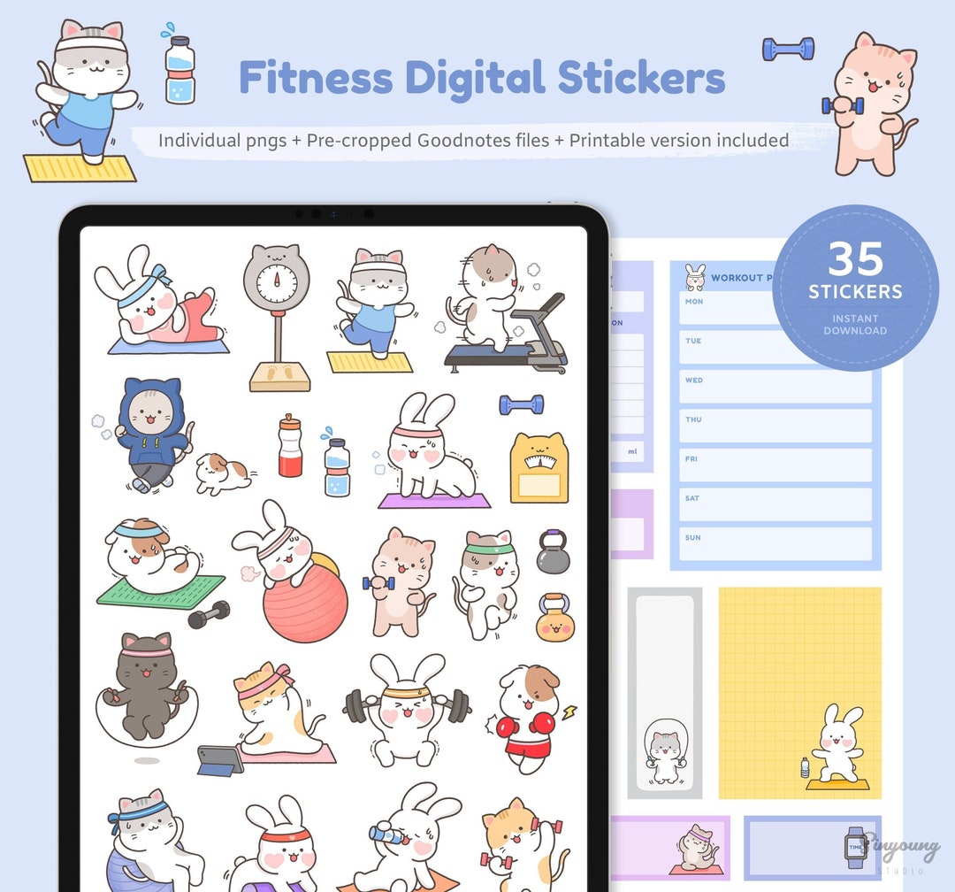 Cute Fitness Stickers for Digital Planner Gym Goodnotes - Etsy