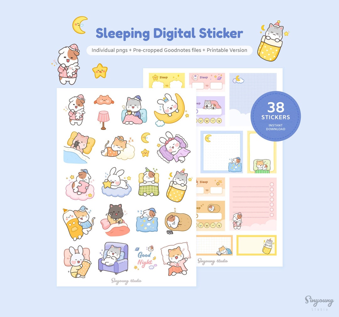Cute Sleeping Digital Stickers | Bedtime Goodnotes Stickers | Good ...