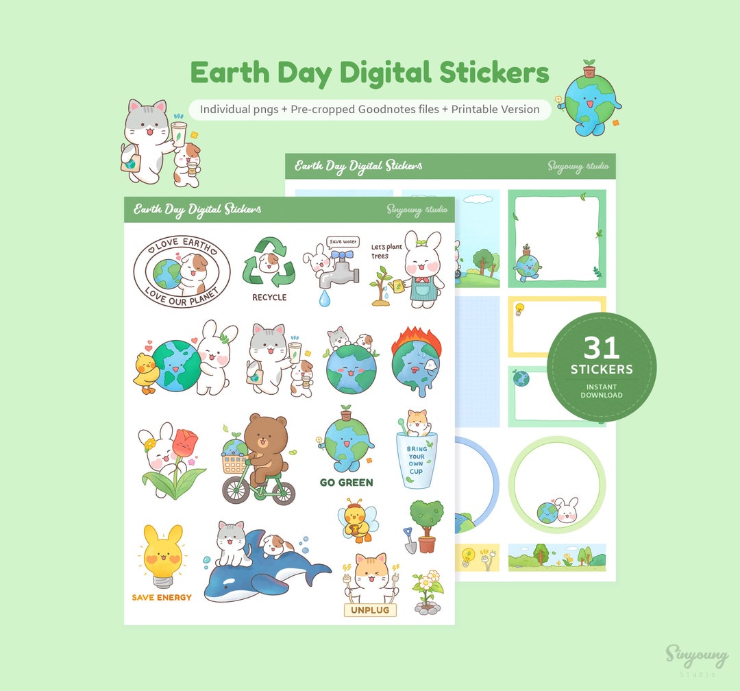 Cute Earth Day Stickers for Digital Planner | Eco Friendly Goodnotes ...