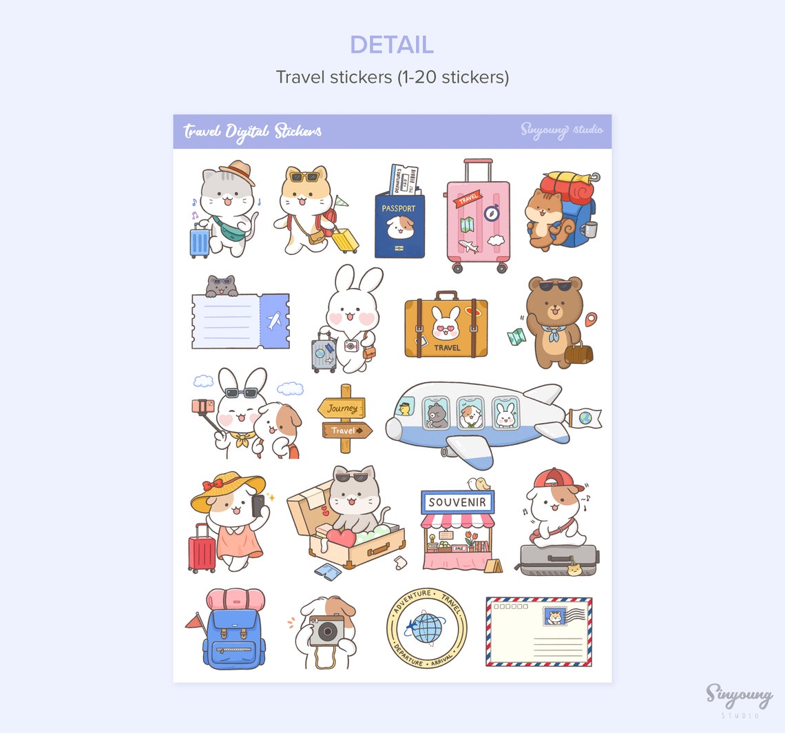 Cute Travel Digital Planner Stickers Holiday Travel | Etsy