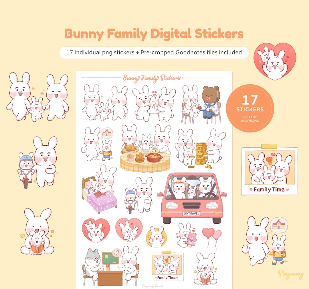 Cute Bunny Family Digital Stickers | Family Time Scene Goodnotes ...