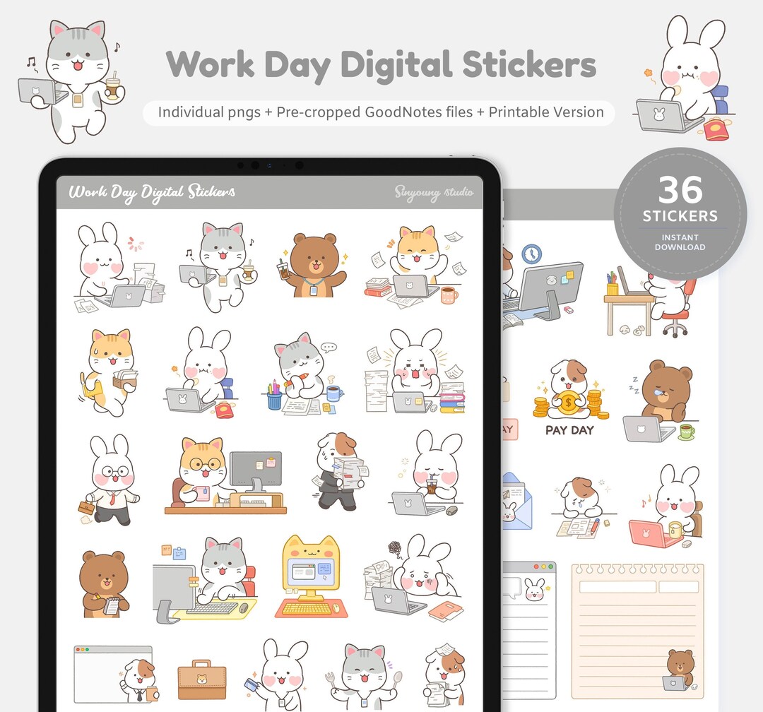 Cute Work Day Stickers for Digital Planner Office Work - Etsy