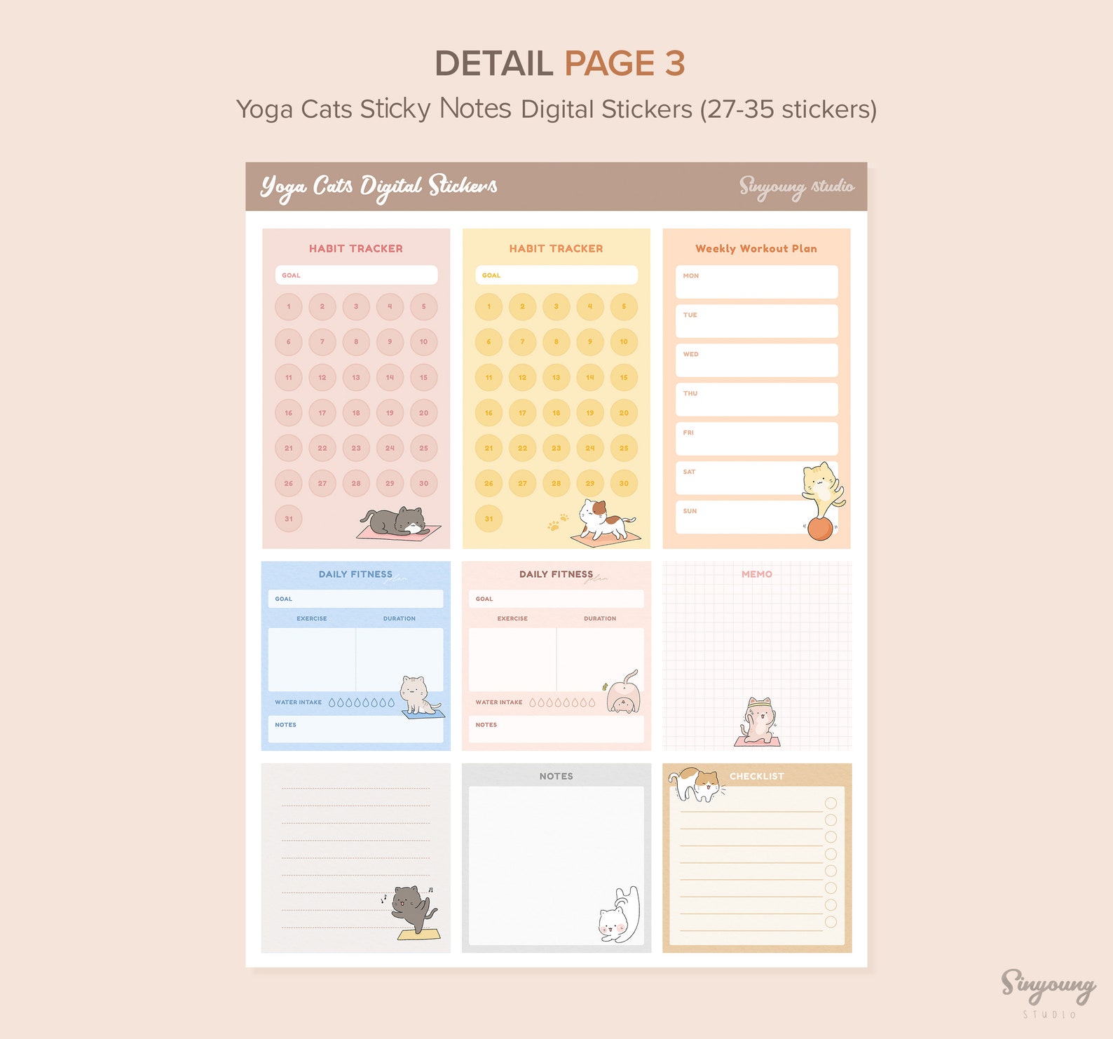 Cute Yoga Cats Goodnotes Stickers | Hand Drawn Cat Doing Yoga Digital ...