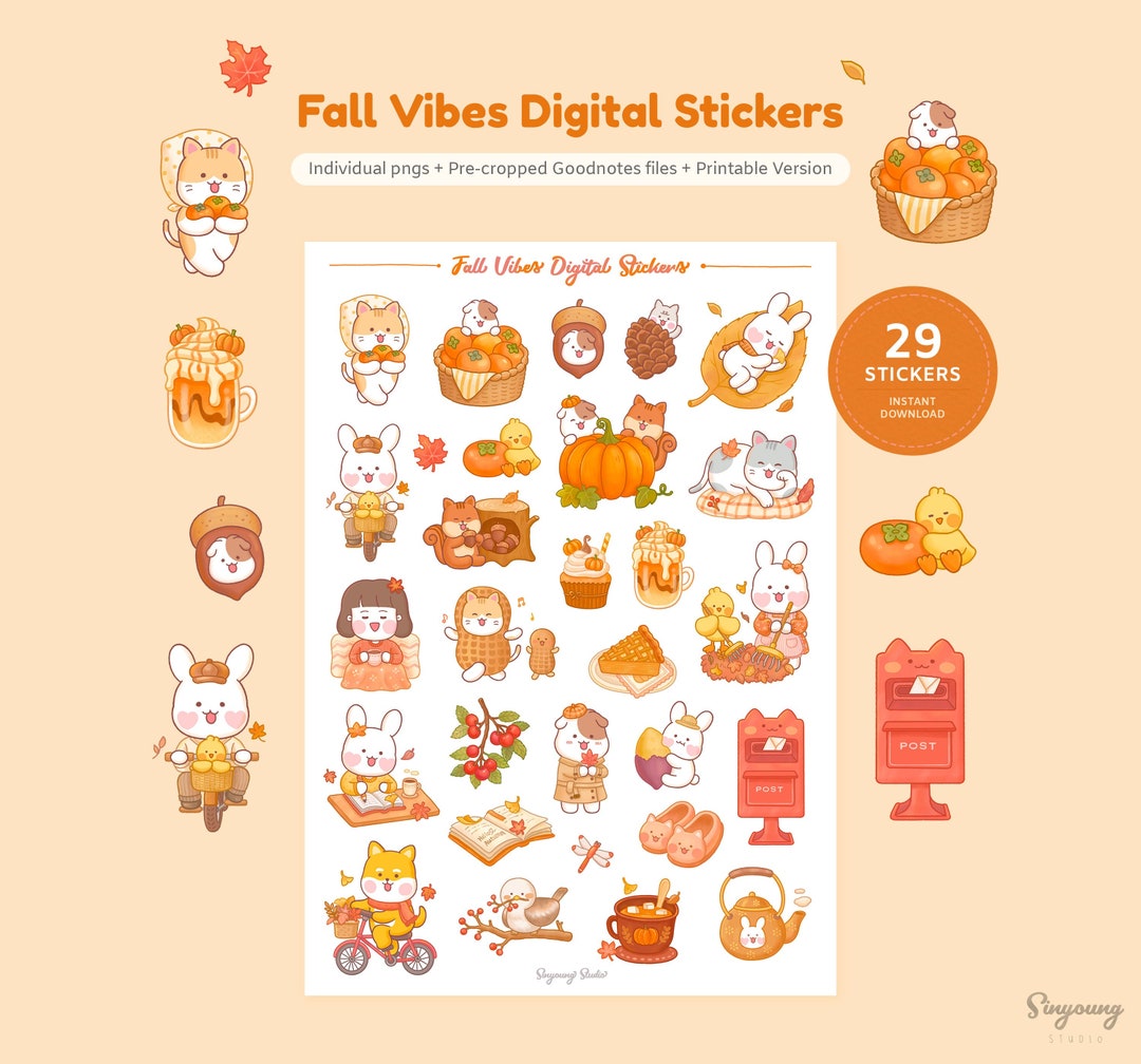 Cute Fall Vibes Stickers for Digital Planner | Cozy Autumn-themed ...