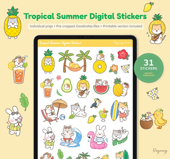 Cute Tropical Summer Digital Planner Stickers Tropical Vibes | Etsy