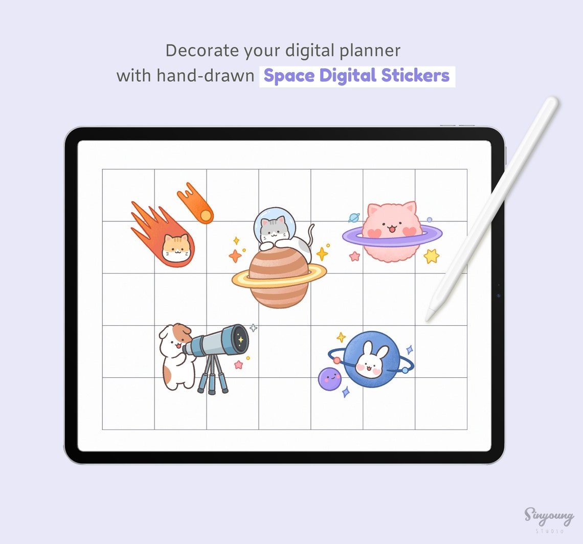 Cute Space Stickers for Digital Planner | Astronaut and Space Planet ...