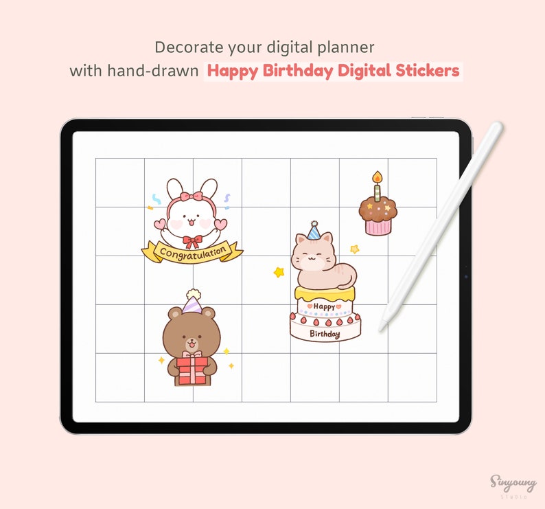 Happy Birthday Stickers for Digital Planner Cute Animal - Etsy