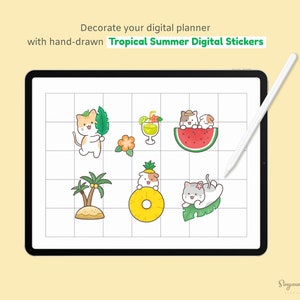 Cute Tropical Summer Digital Planner Stickers | Tropical Vibes ...
