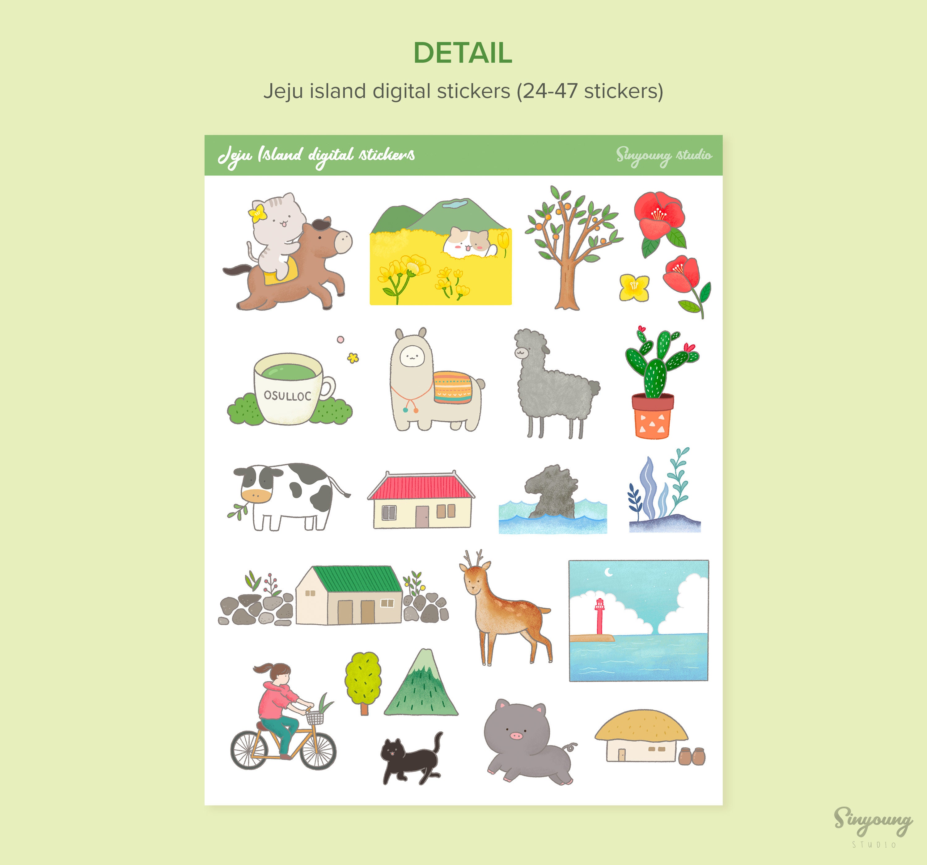 Hand-drawn Jeju Island Stickers for Digital Planner Cute | Etsy