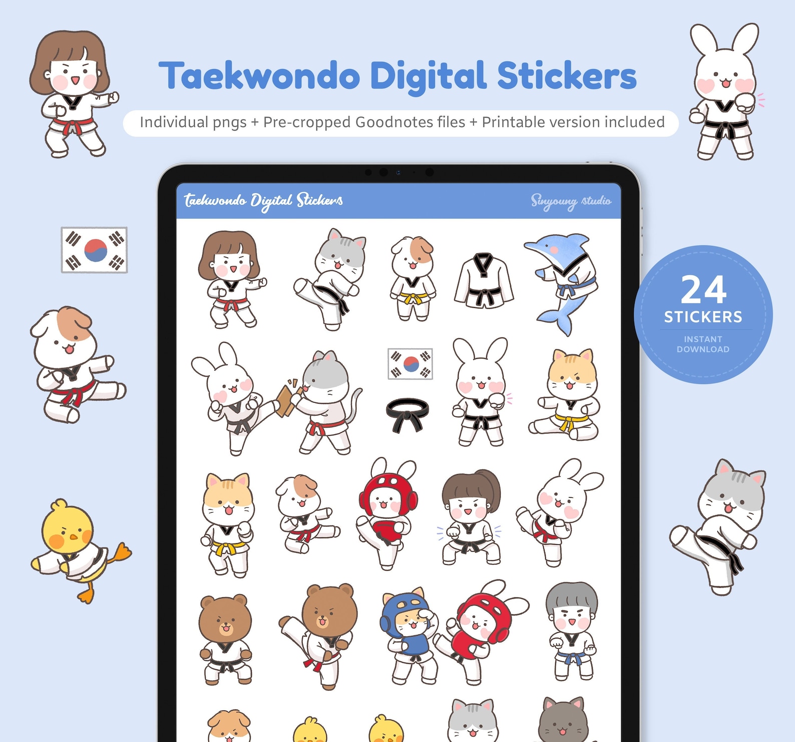 Cute Taekwondo Stickers for Digital Planner Martial Arts - Etsy