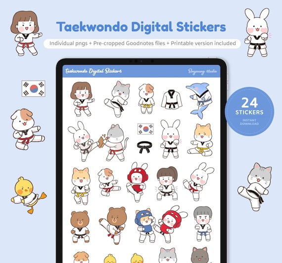 Cute Taekwondo Stickers for Digital Planner Martial Arts - Etsy