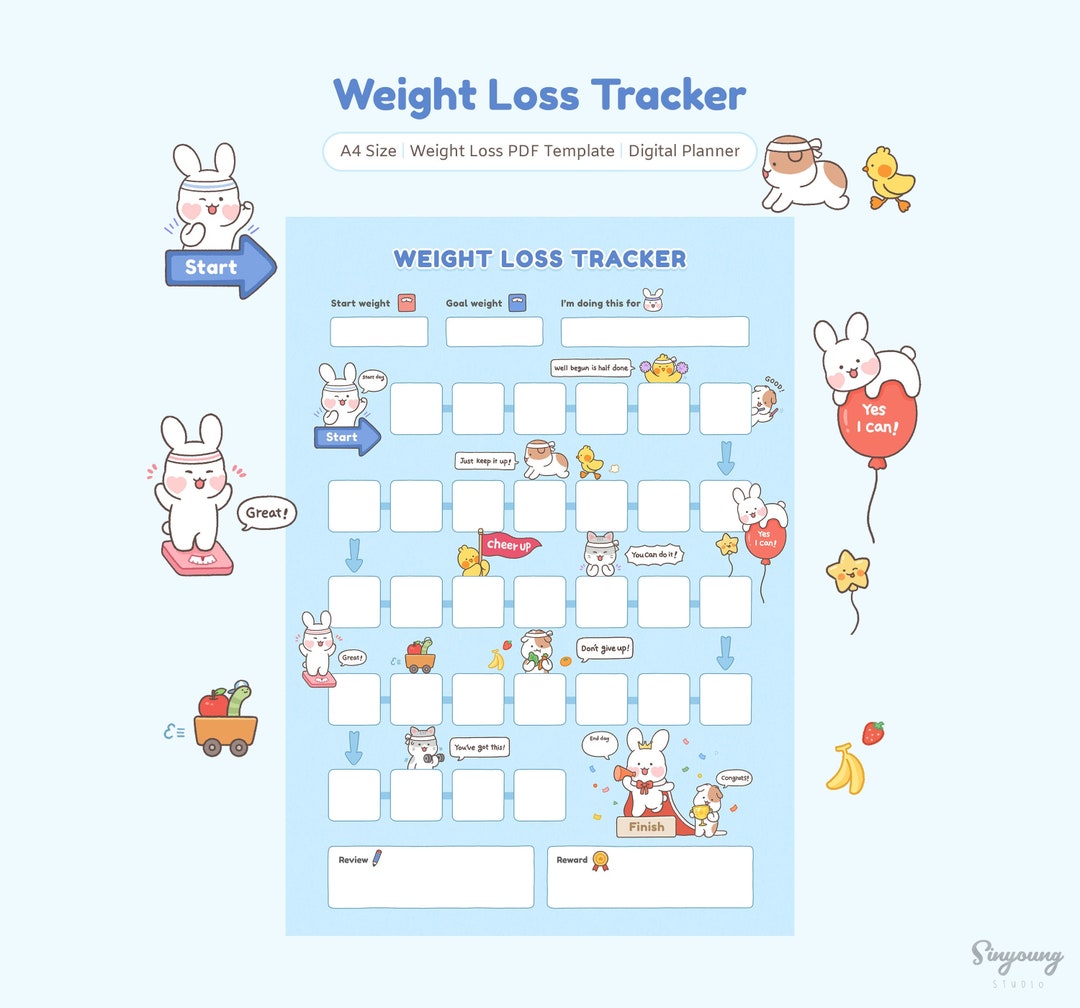 Weight Loss Tracker With Cute Characters | Weight Loss Planner | Weight ...