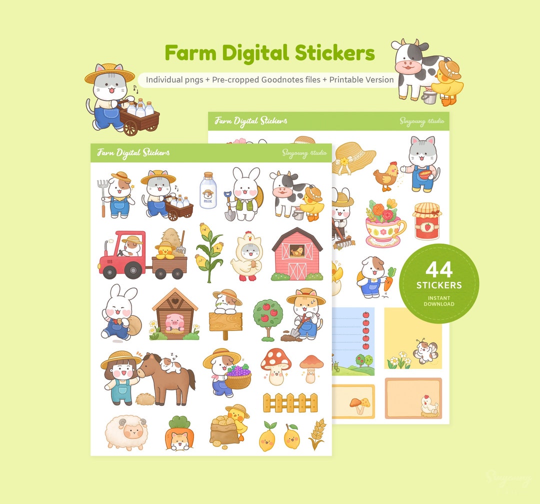Cute Farm Life Stickers for Digital Planner | Adorable Farm Animal ...