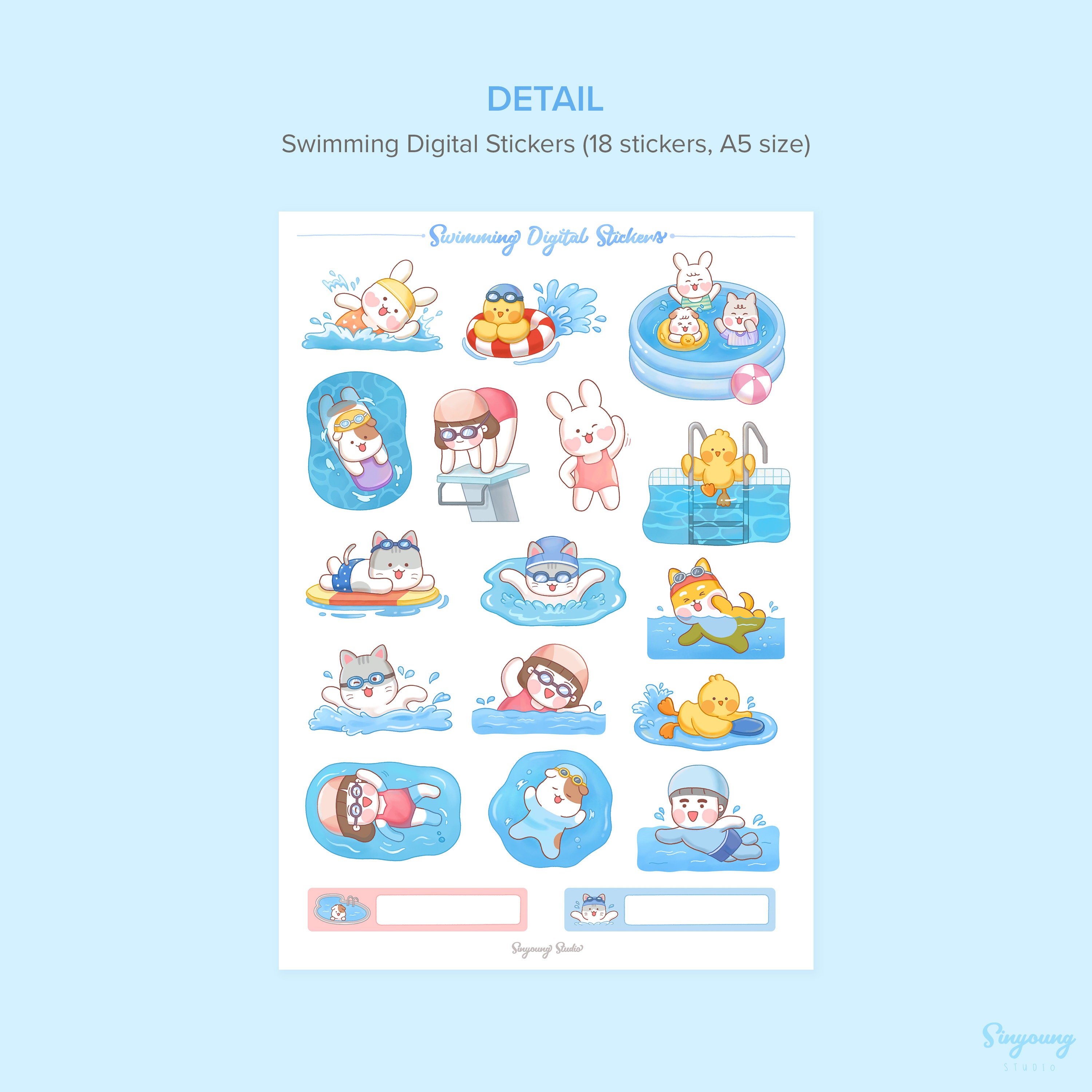 Cute Swimming Stickers for Digital Planner | Swimming Day Goodnotes ...