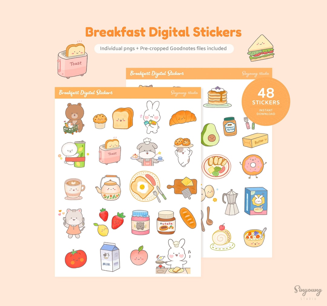 Cute Breakfast Digital Planner Stickers | Food Goodnotes Sticker Sheet ...