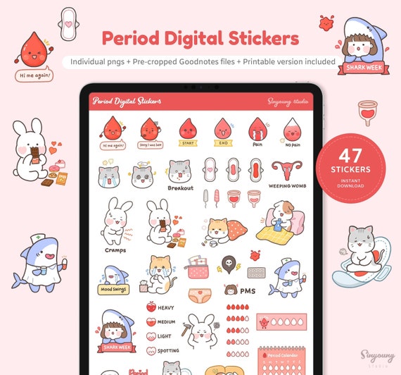 Cute Period Tracker Digital Stickers Blood Drop Goodnotes - Etsy