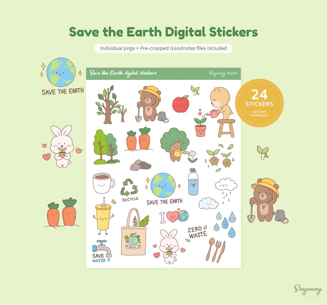 Hand Drawn Save the Earth Digital Planner Stickers | Cute Ecology ...