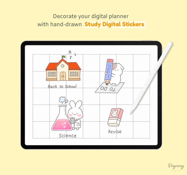 Cute Study Digital Stickers for Goodnotes Planner | Hand Drawn Student ...