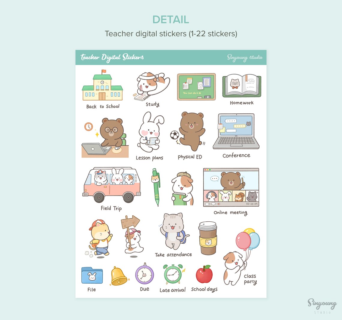 Cute Teacher Digital Planner Stickers, Teach Love Inspire, Goodnotes ...