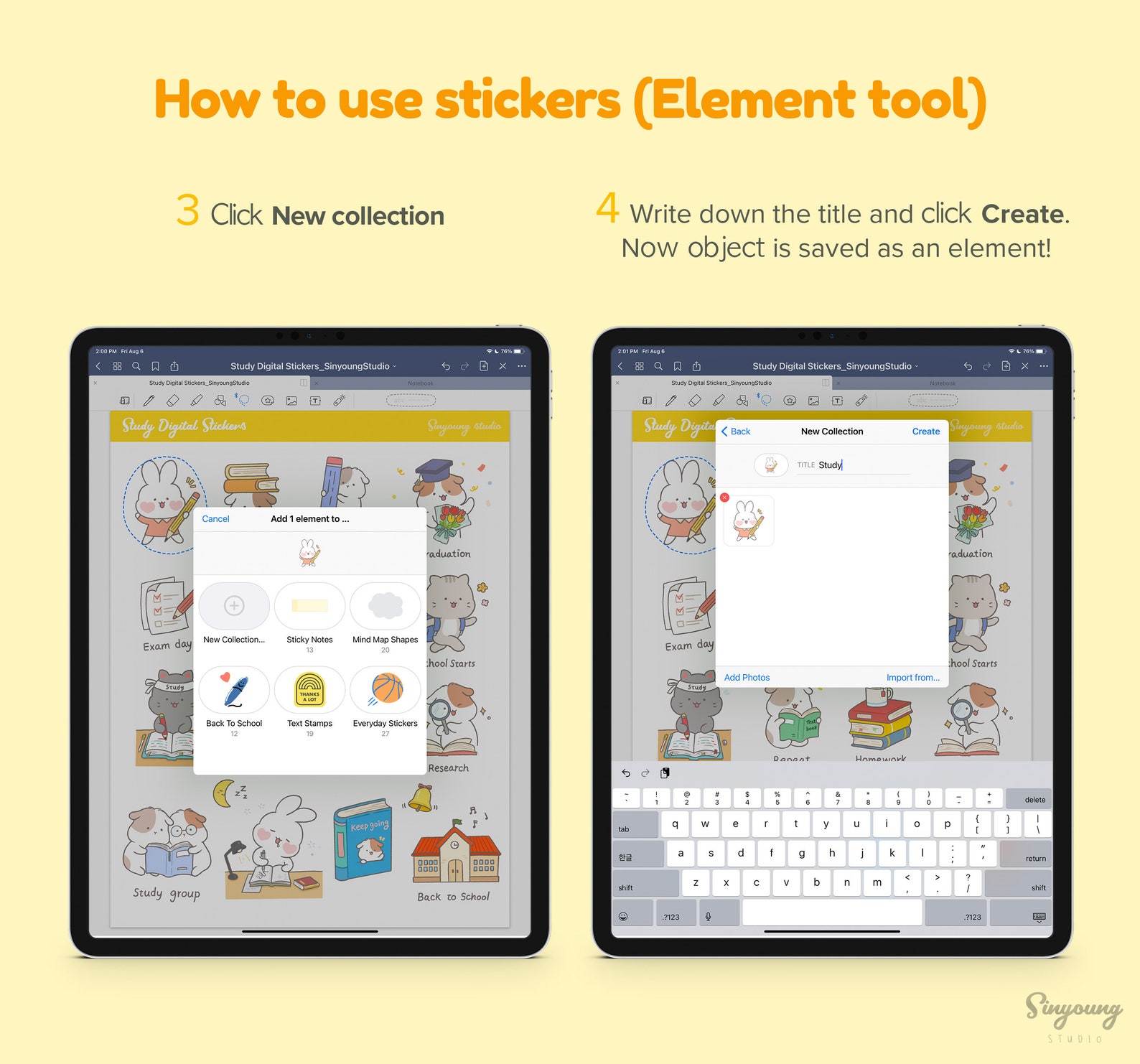 Cute Study Digital Stickers for Goodnotes Planner Hand Drawn | Etsy