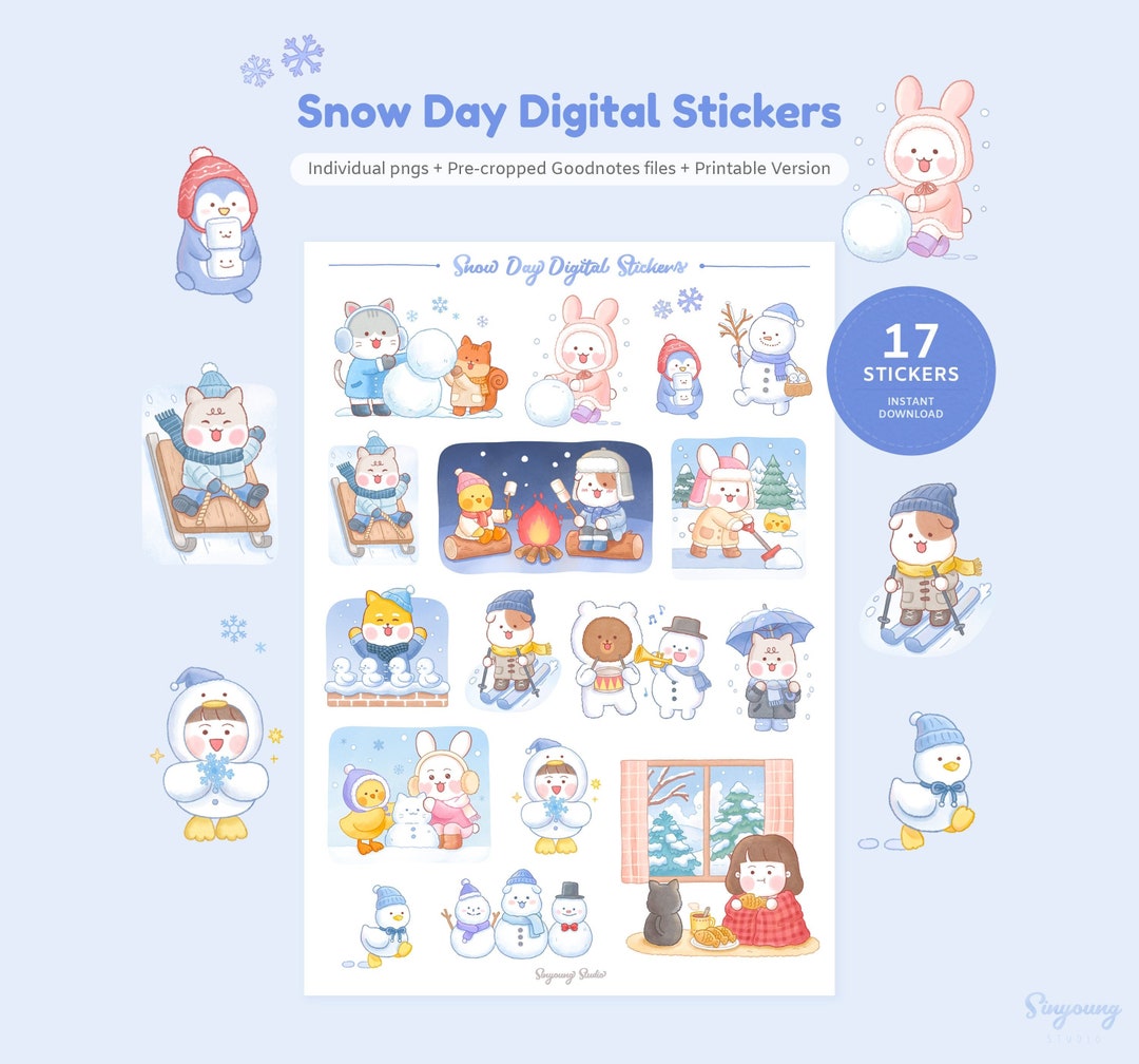 Cute Snow Day Stickers for Digital Planner | Winter-themed Goodnotes ...
