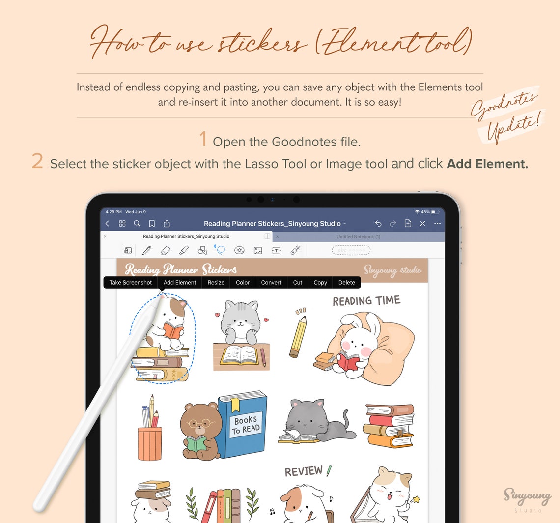 Reading Digital Planner Stickers Bookworm Cat Stickers for | Etsy