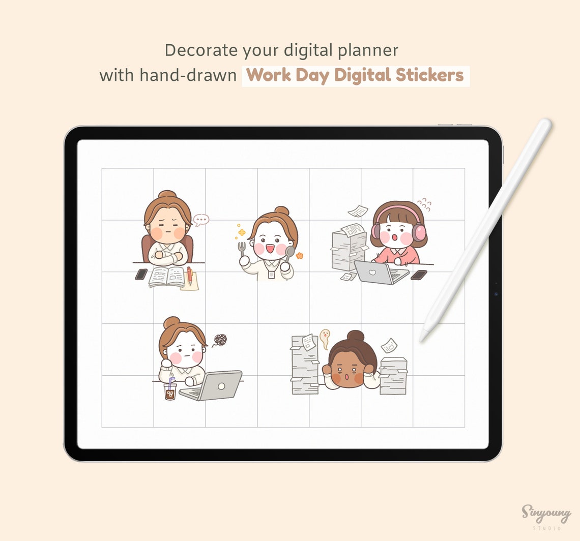 Cute Work Day Girl Character Digital Stickers | Office Work Goodnotes ...