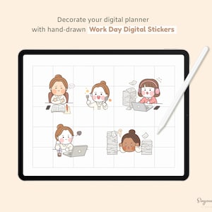 Cute Work Day Girl Character Digital Stickers | Office Work Goodnotes ...