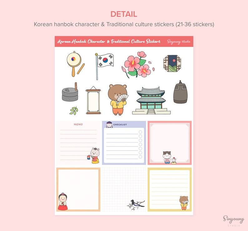 Cute Korean Hanbok Character Digital Planner Stickers, Korean ...