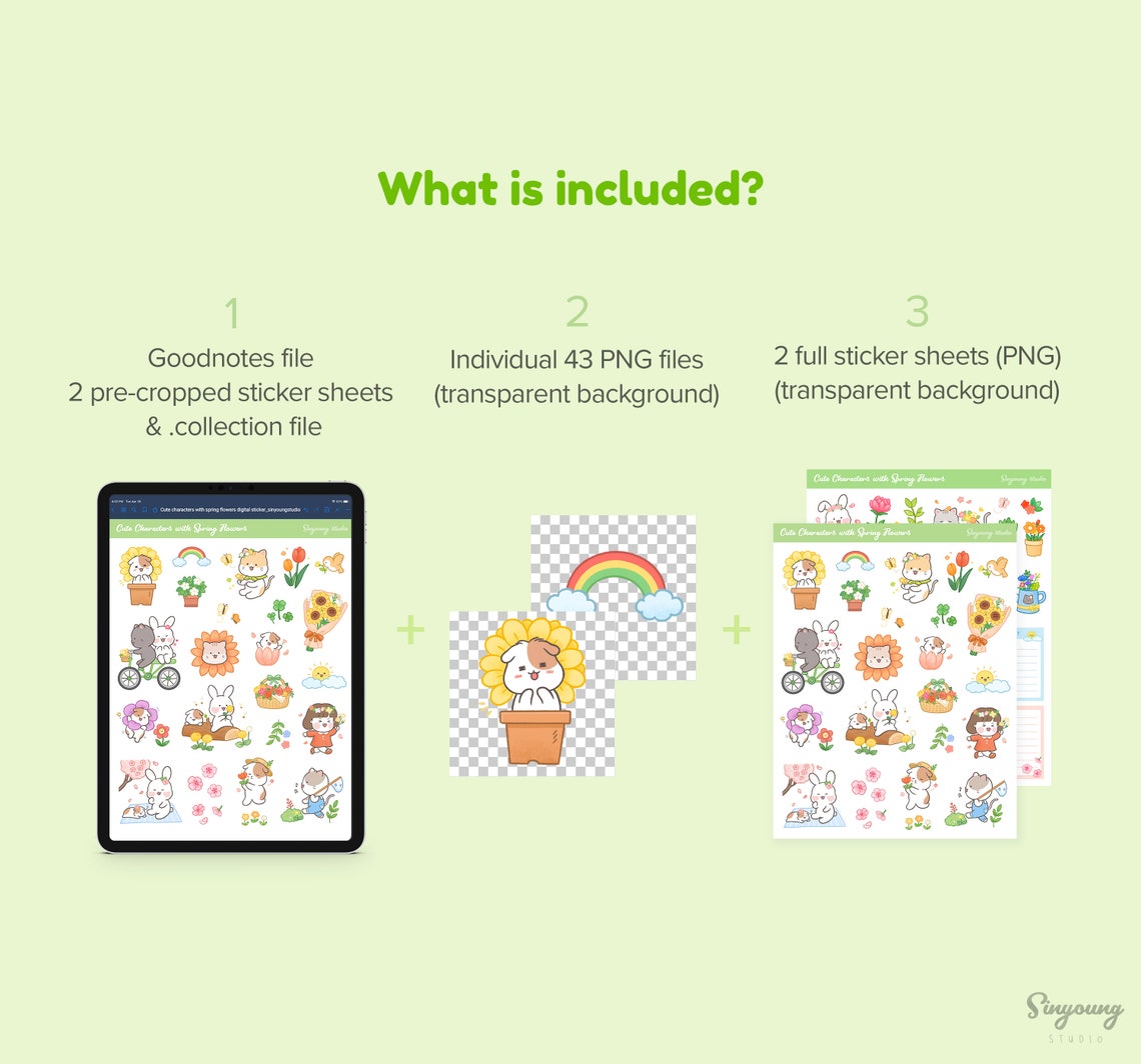 Cute Characters With Spring Flowers Digital Planner Stickers | Etsy