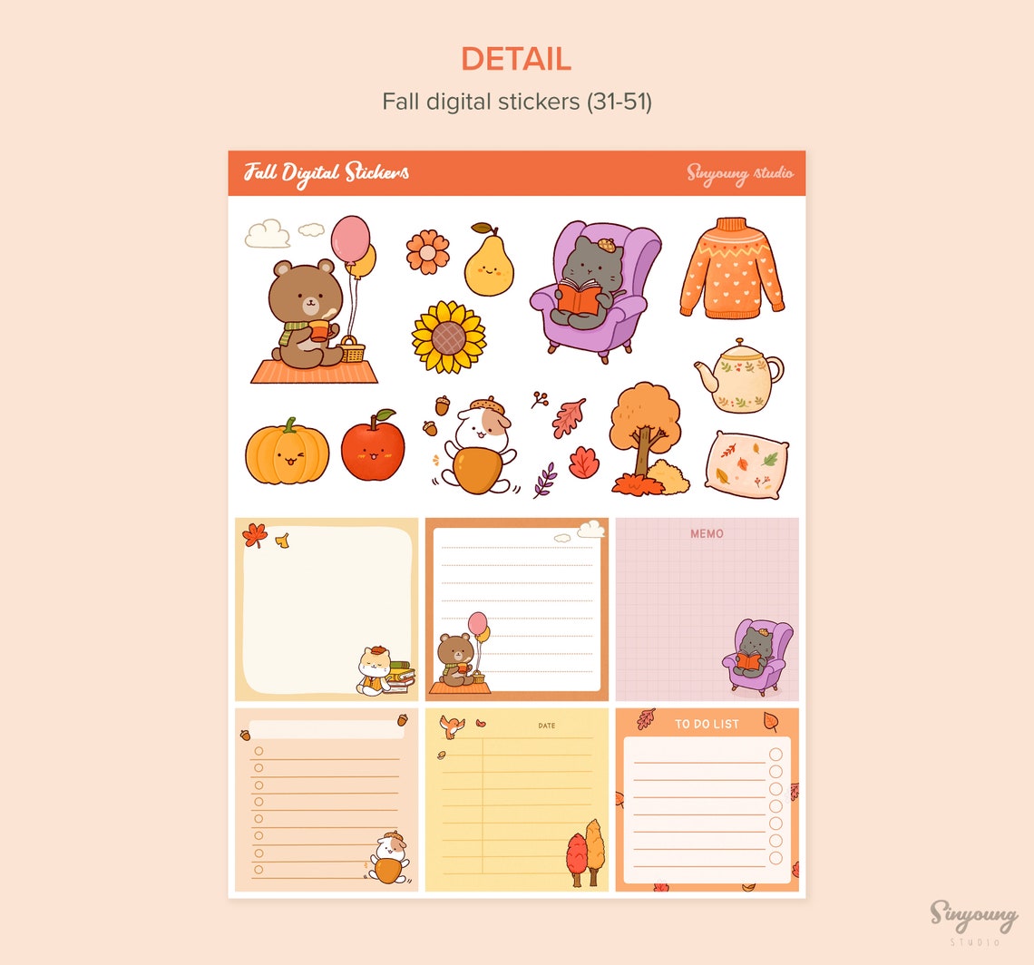 Cute Fall Digital Planner Stickers Hand Drawn Autumn Vibes - Etsy