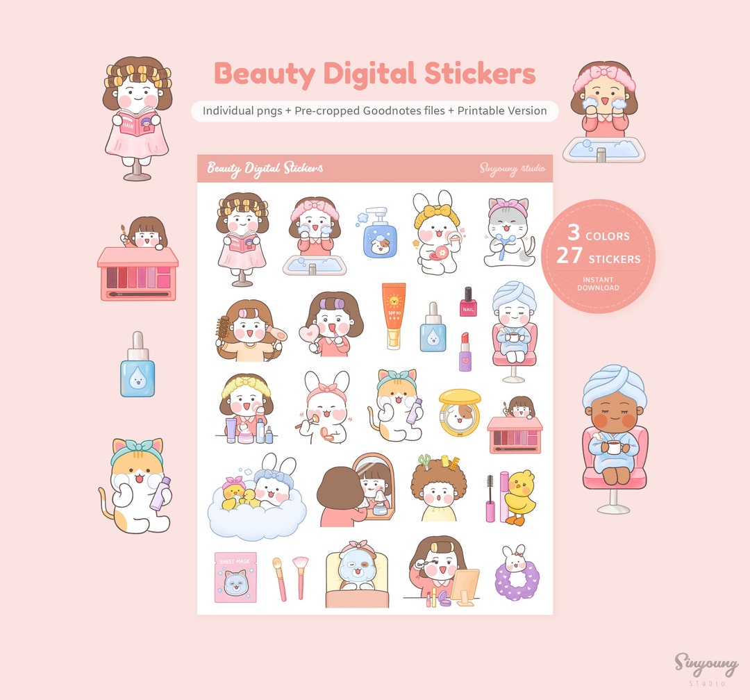 Hand Drawn Beauty Digital Stickers | Cute Girl Character Goodnotes ...