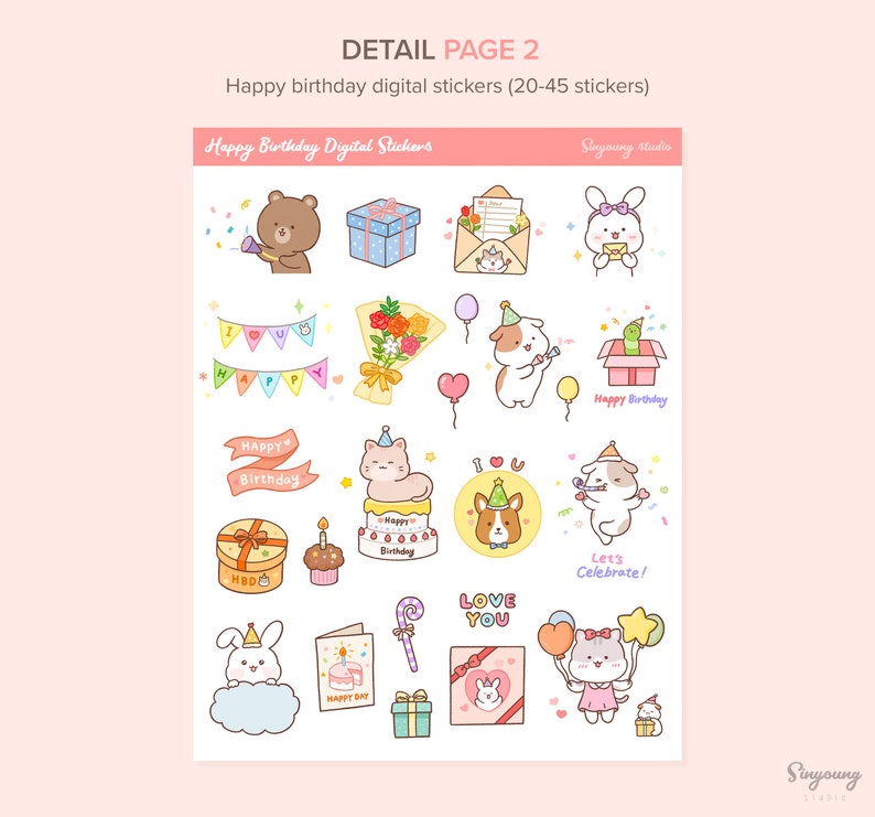 Happy Birthday Stickers for Digital Planner Cute Animal - Etsy