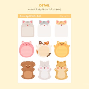 Cute Animal Face Sticky Notes for Digital Planner Cat, Bunny, Guinea ...