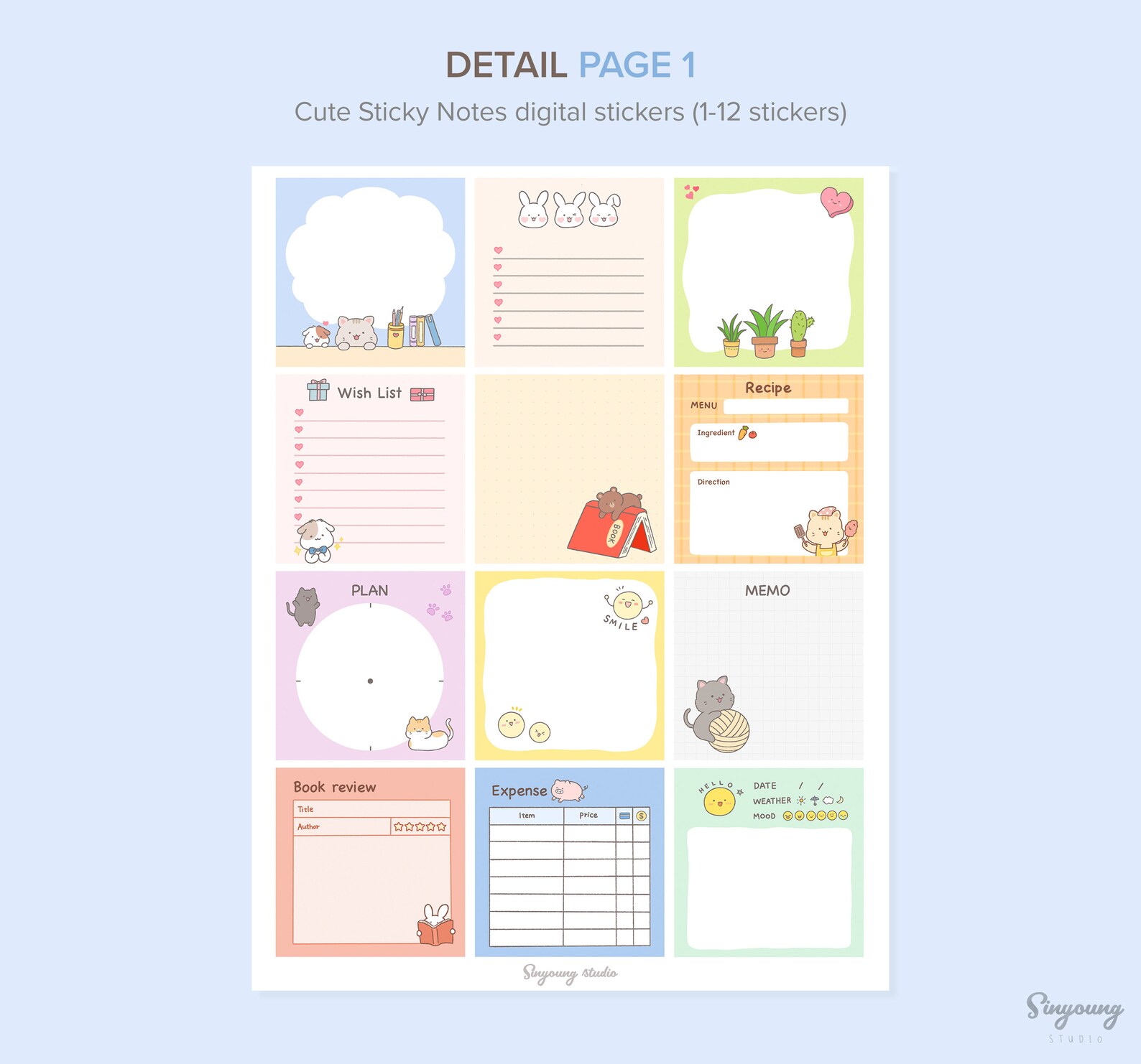 Cute Digital Sticky Notes for Goodnotes Animal Character Post - Etsy