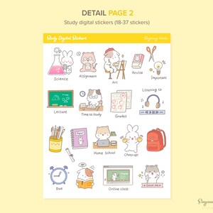 Cute Study Digital Stickers for Goodnotes Planner | Hand Drawn Student ...
